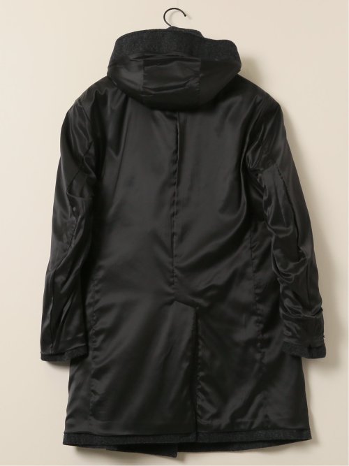 カシミヤ混ウール フードコート ヘリンボングレー(M 06グレー