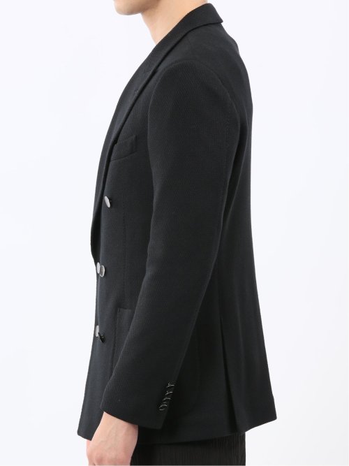 ストレッチ サーマルニット ブレザー ダブルジャケット(S 05黒