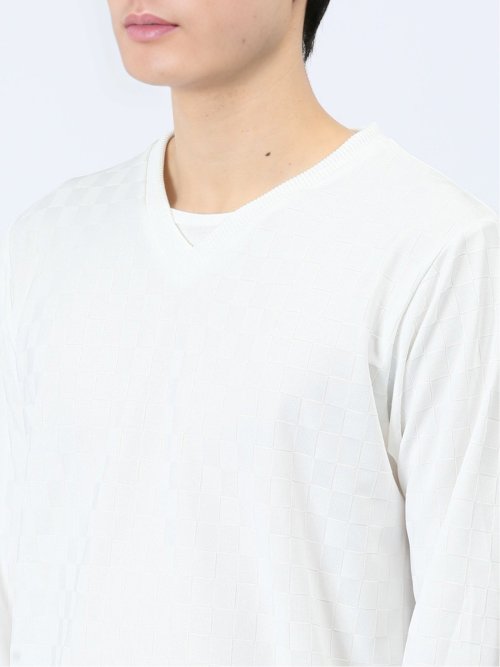 ジャガード市松 フェイクVネック長袖Tシャツ(M 01白): トップス | TAKA-Q ONLINE SHOP／タカキューオンラインショップ【公式通販】