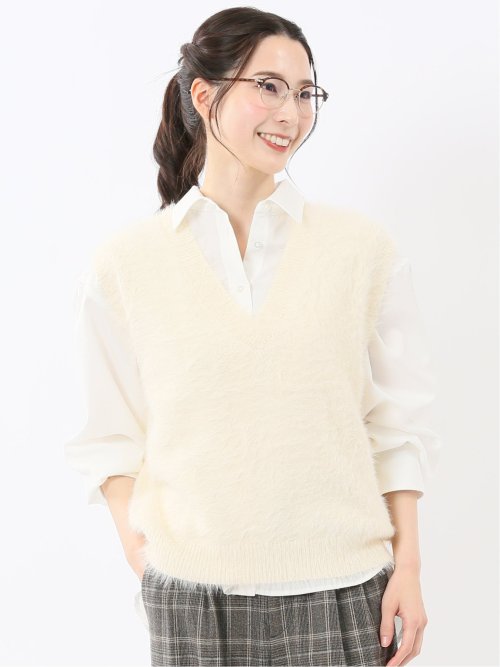 ストレッチウォッシャブル ピンスト ビスチェ 紺(セットアップ可能)(M